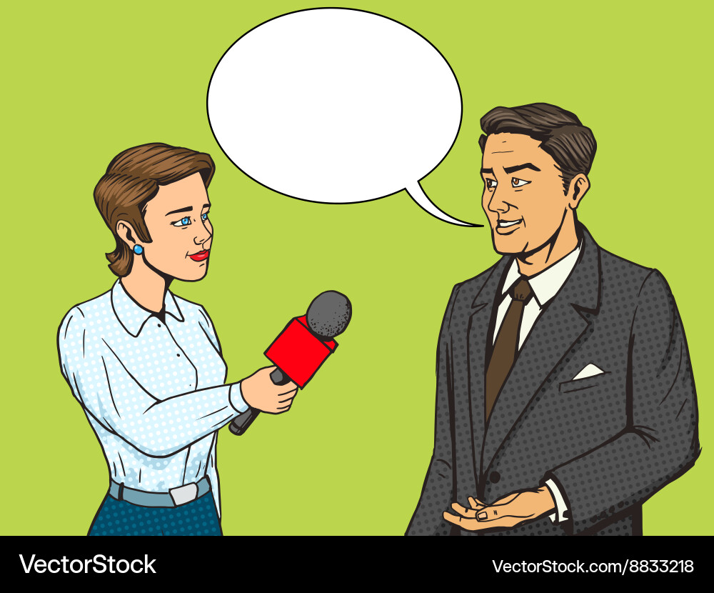 Woman reporter interviewing man comic book Vector Image