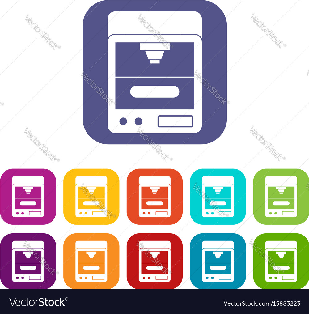 3d printer icons set flat Royalty Free Vector Image
