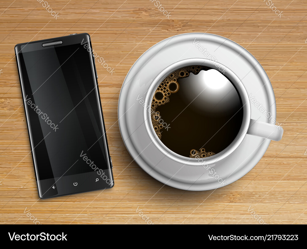 A cup of coffee with cellphone Royalty Free Vector Image