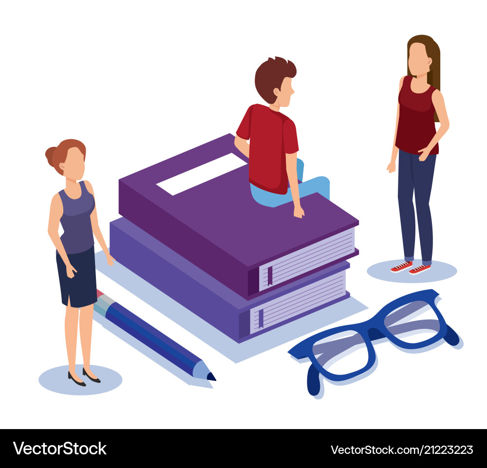 Books school with teamwork people isometric Vector Image