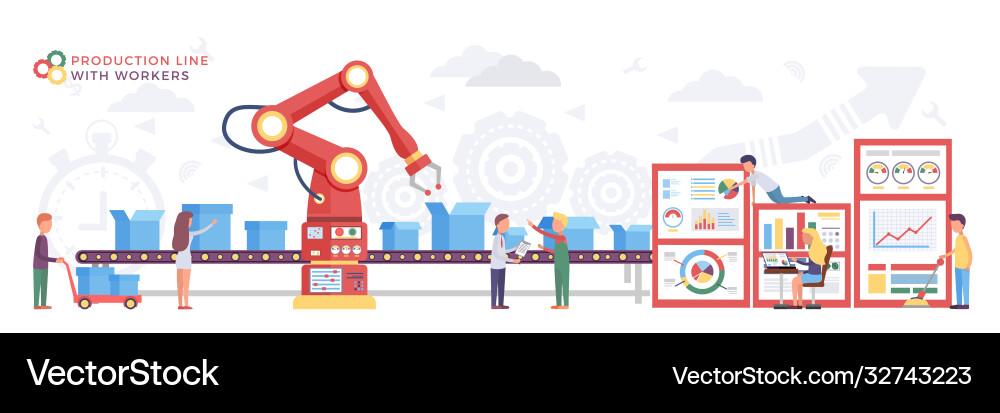 Production line or factory conveyor packing boxes Vector Image