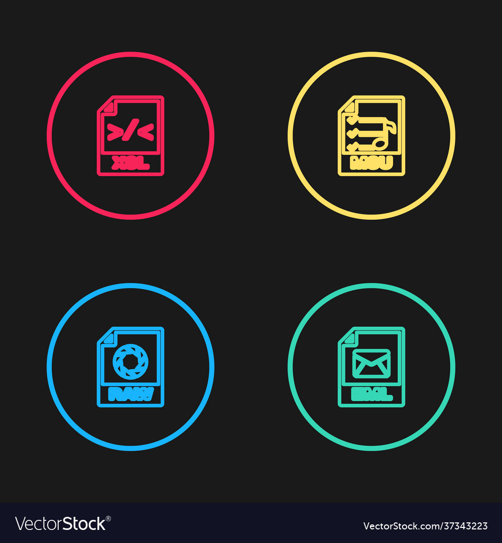 Set line raw file document eml m3u and xsl icon Vector Image
