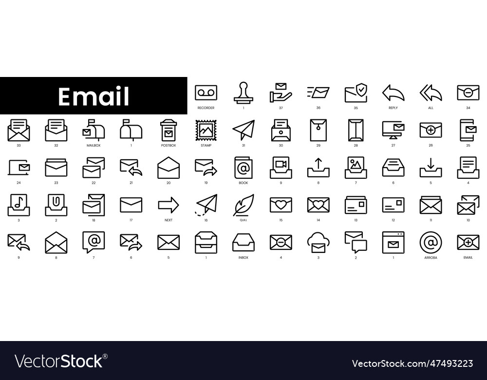 Set Of Outline Email Icons Minimalist Thin Linear Vector Image