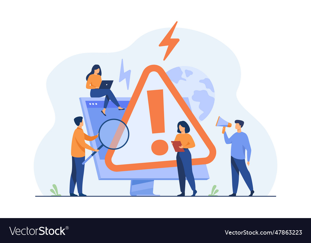 Tiny people examining operating system error Vector Image