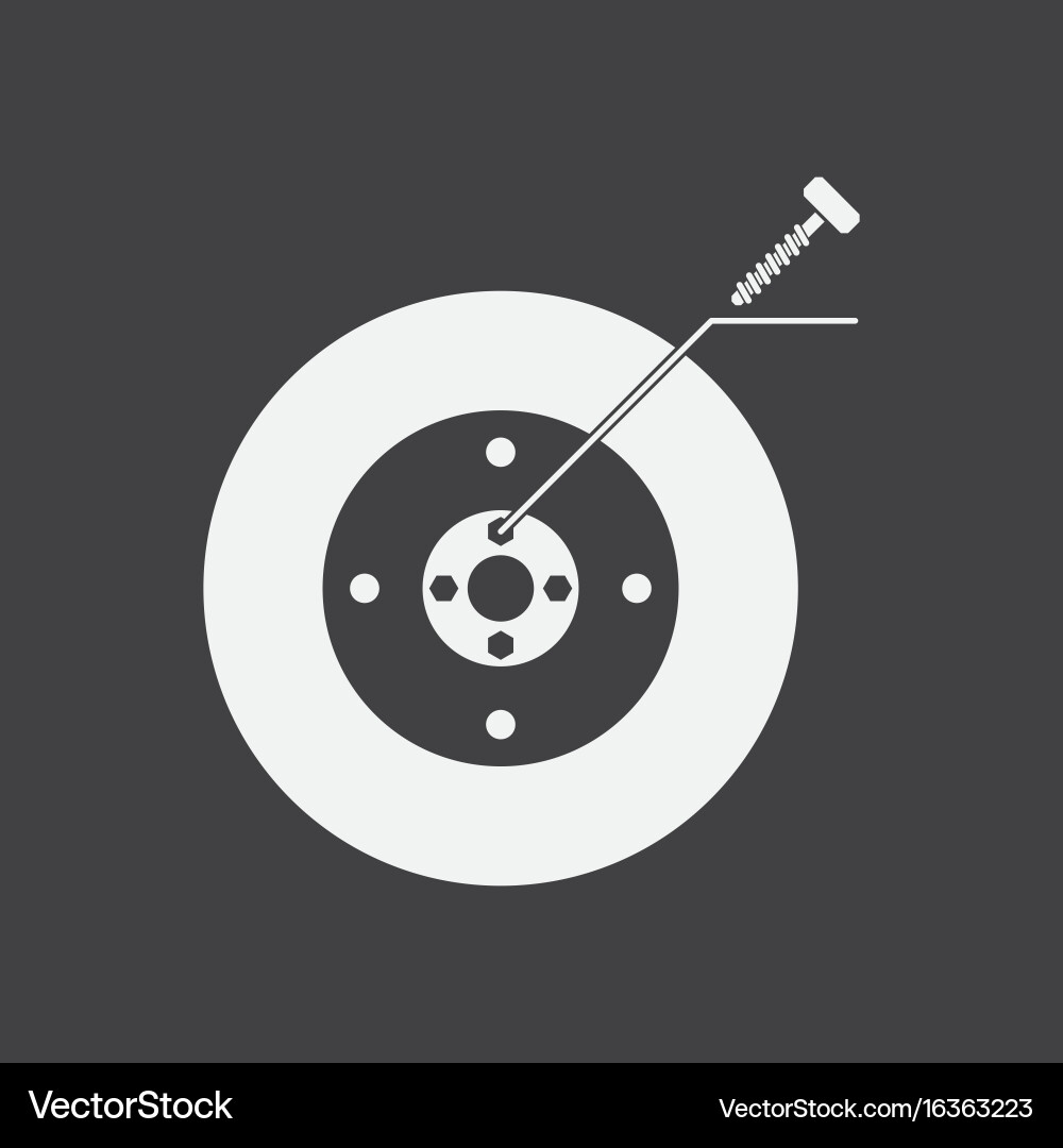 White icon on black background wheel and screw Vector Image