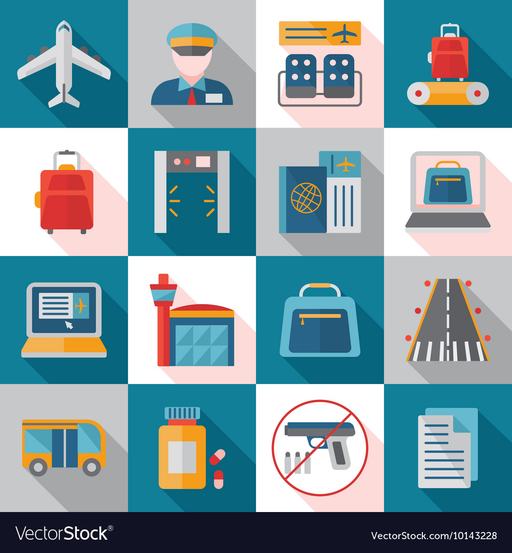 Airport Service Flat Icons Royalty Free Vector Image