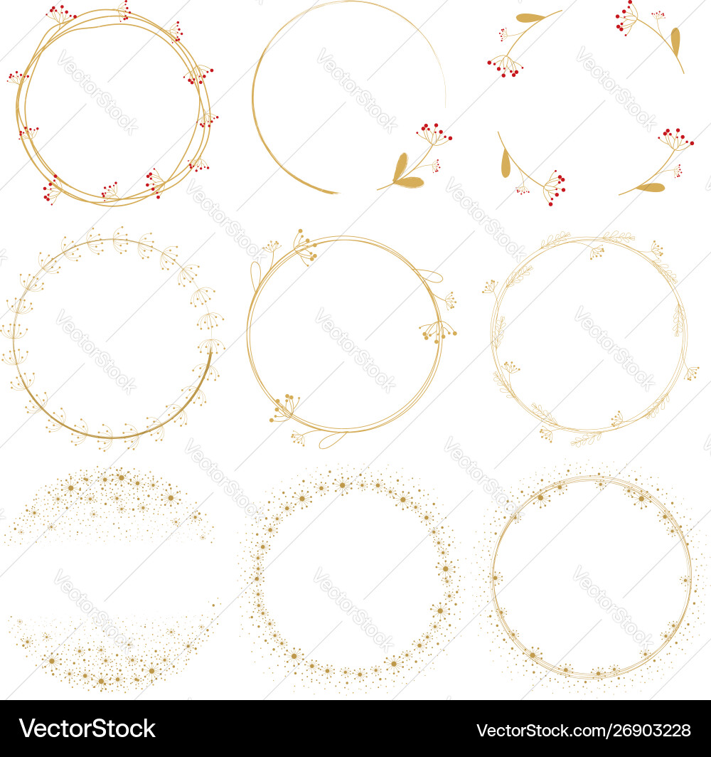 Dandelion golden doodle wreath frame collection Vector Image