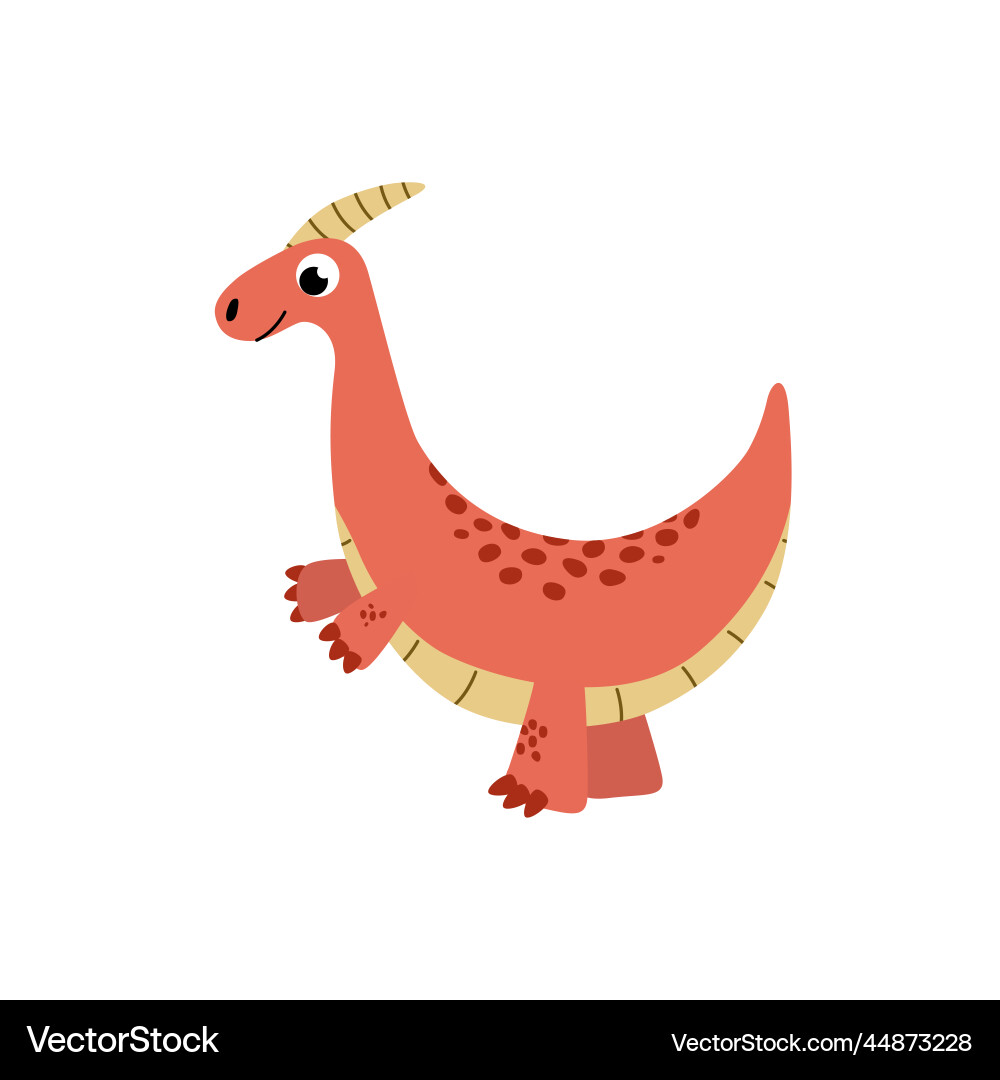 Dinosaur parasaurolophus cute dino flat Royalty Free Vector