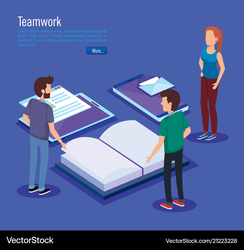 Education icons with teamwork people isometric Vector Image