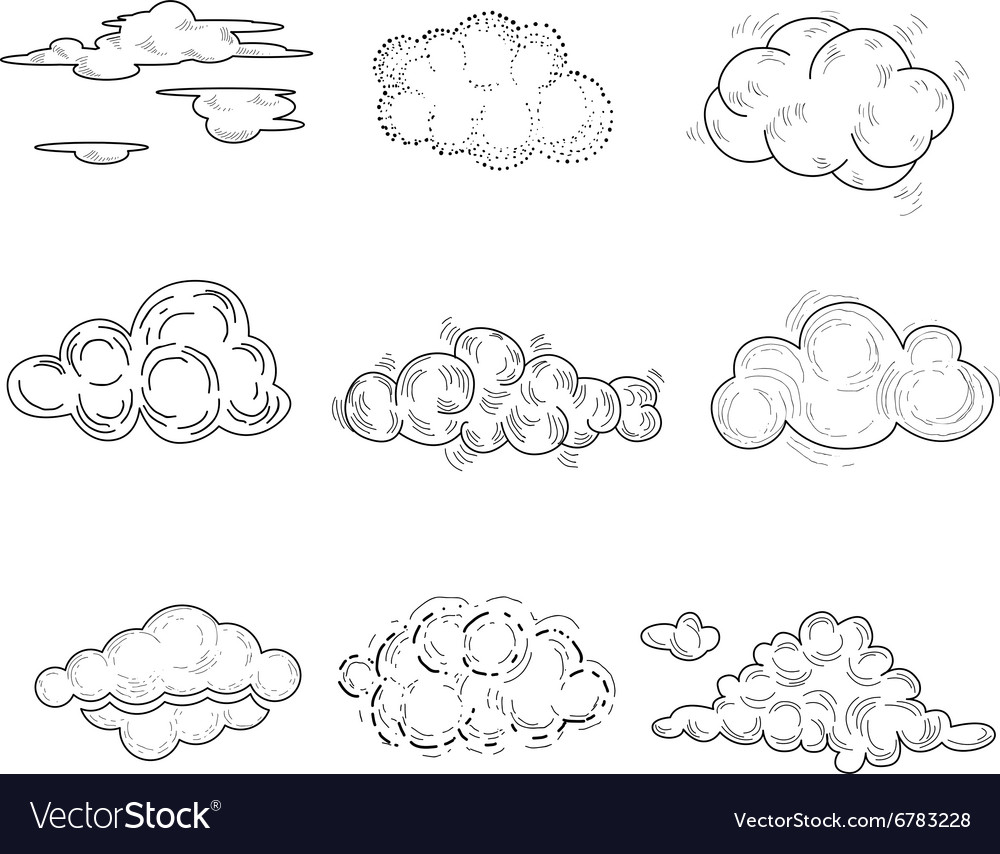 Hand drawn cloud set Royalty Free Vector Image