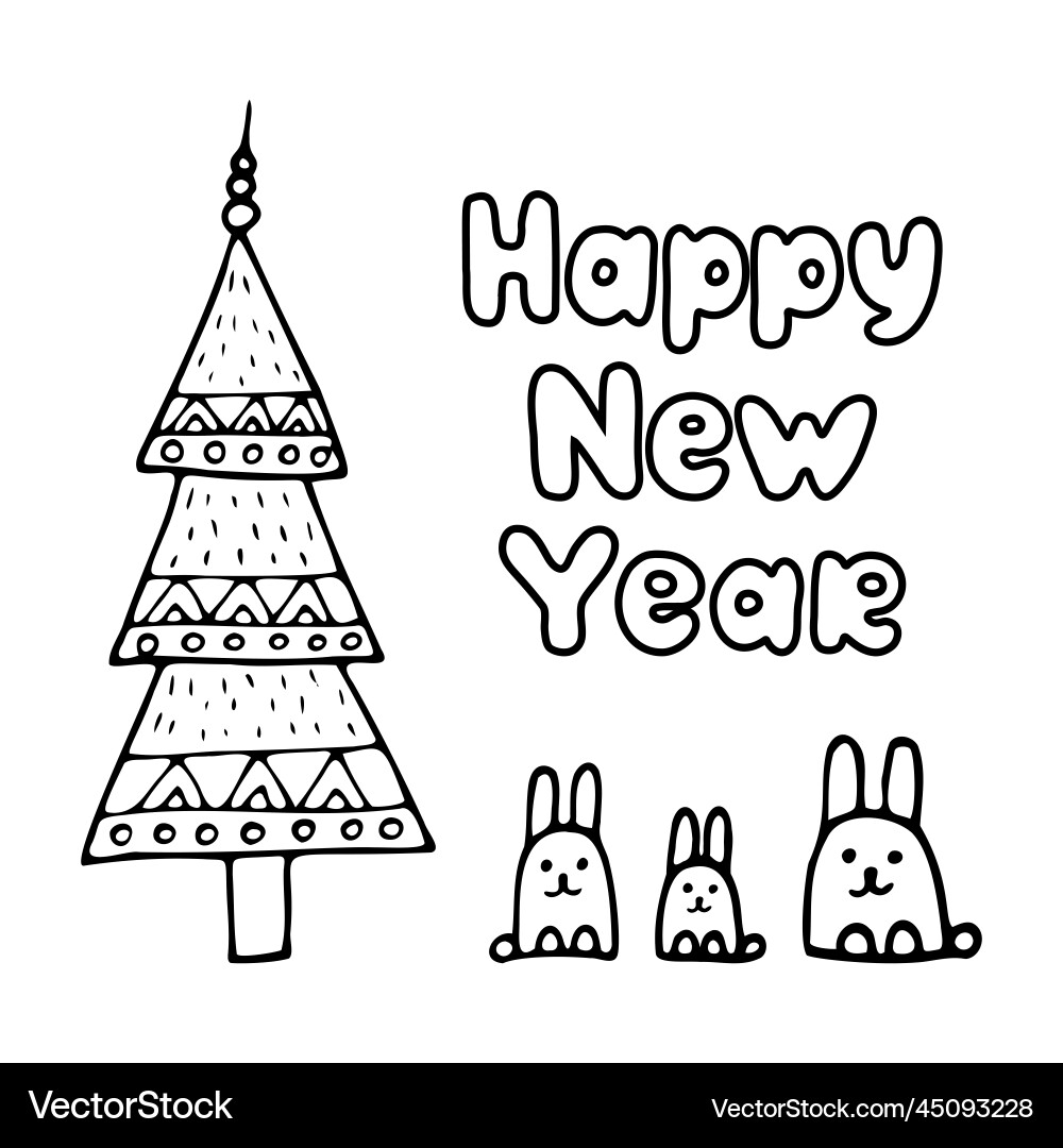 Happy new years postcard with christmas tree Vector Image