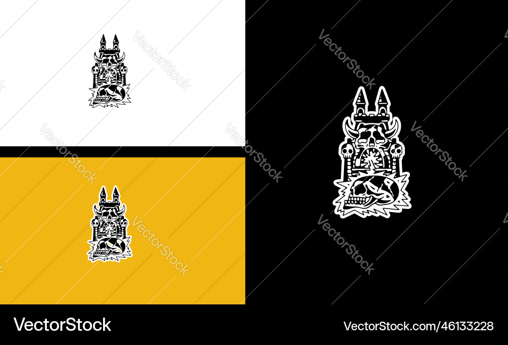 Head skull and palace outline art Royalty Free Vector Image