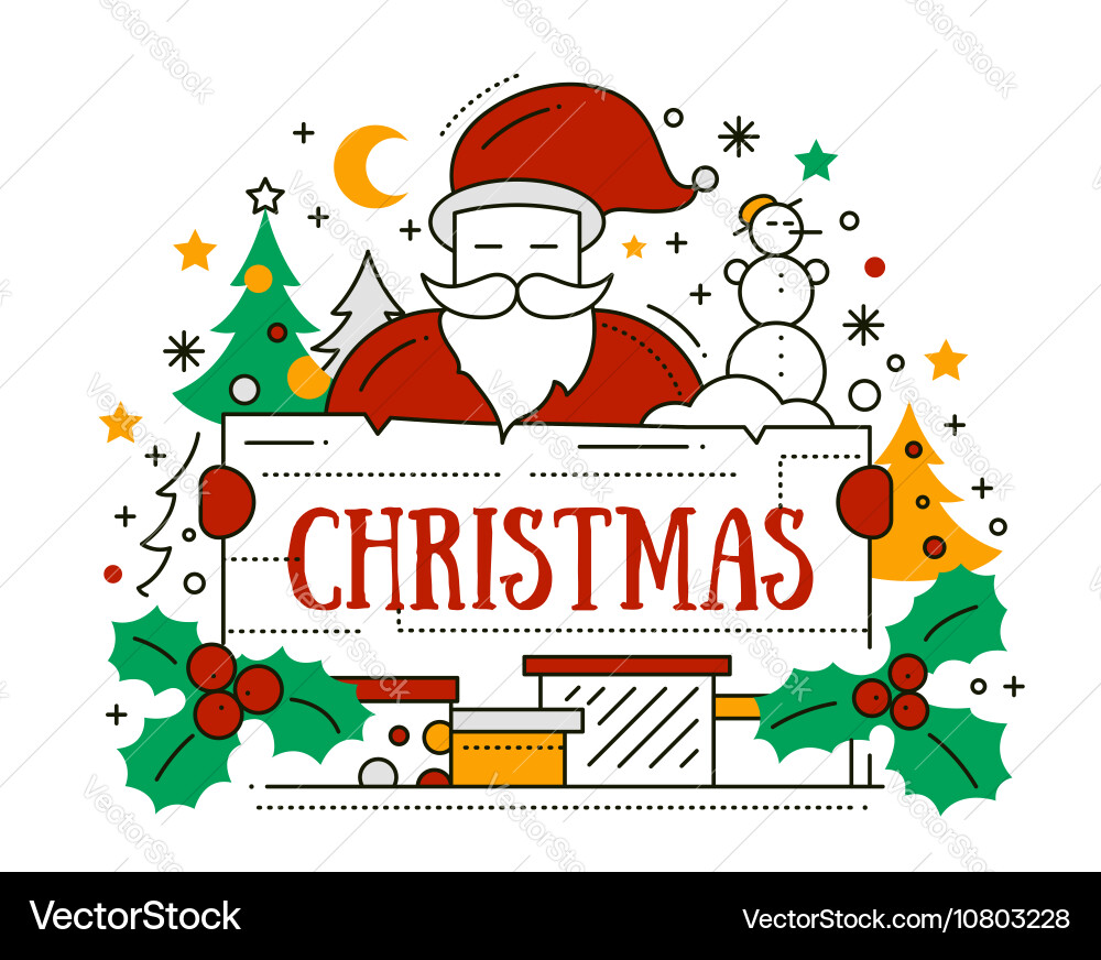 Merry christmas - line design card Royalty Free Vector Image