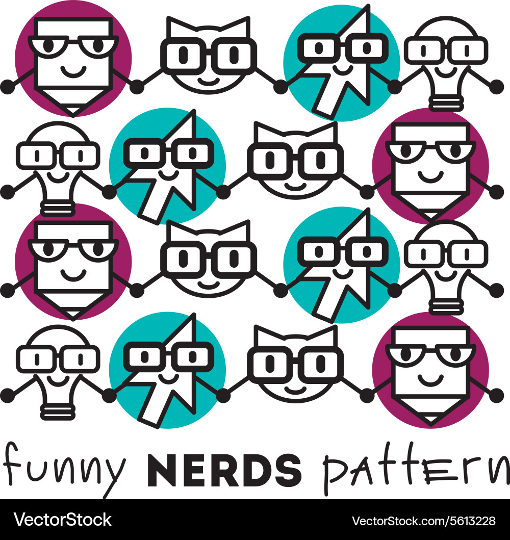 Nerds icon set with funny faces in glasses pencil Vector Image