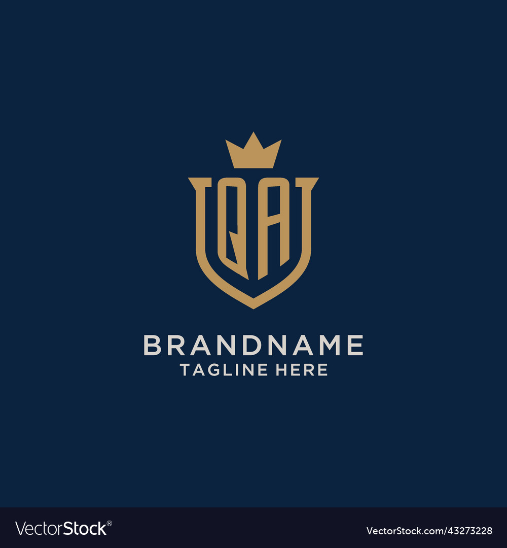 Qa initial shield crown logo Royalty Free Vector Image