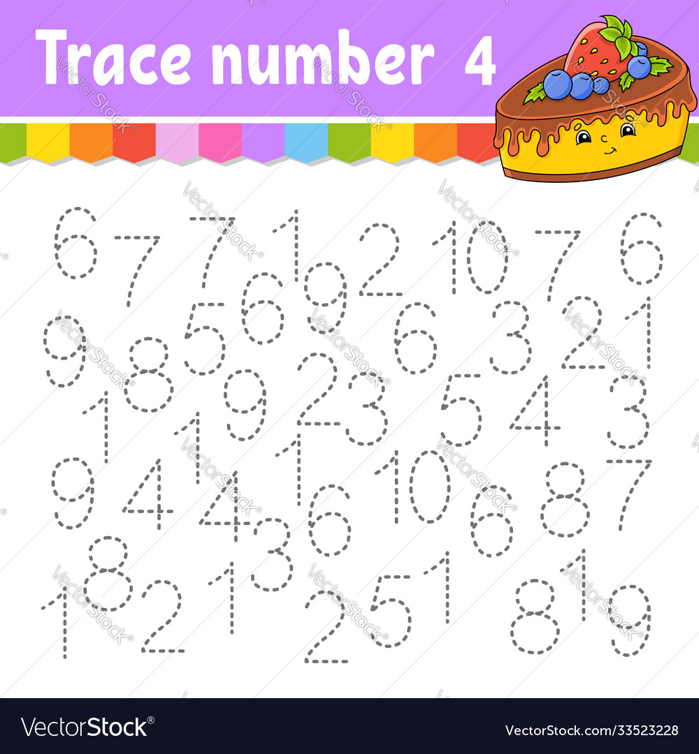 Trace number handwriting practice learning Vector Image