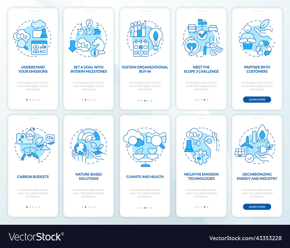 Transforming To Net Zero Blue Onboarding Mobile Vector Image