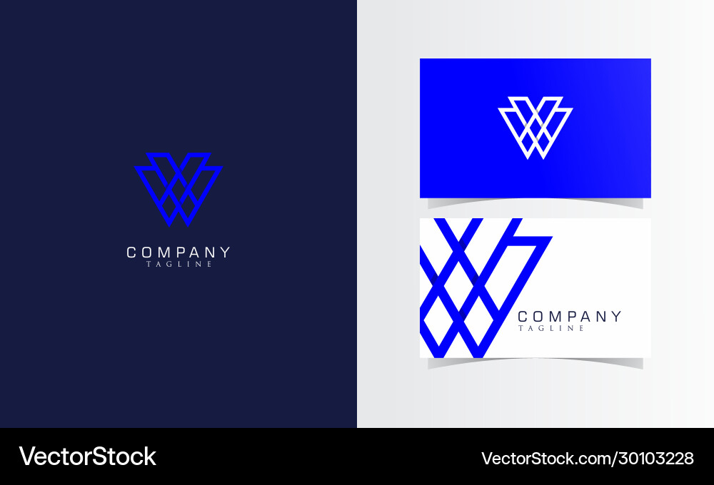 W line abstract logotype with business card Vector Image