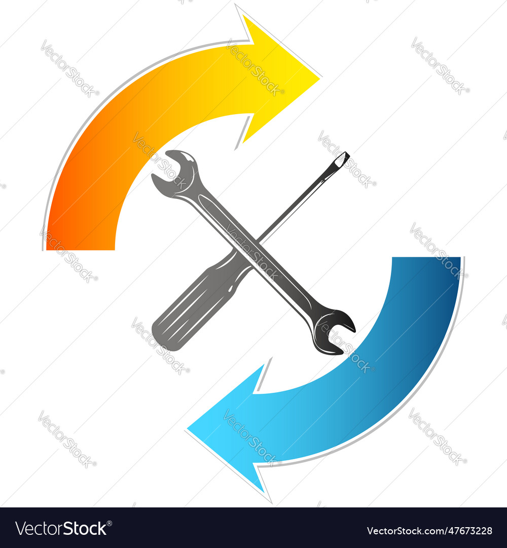 Wrench screwdriver blue and orange arrows Vector Image Wrench screwdriver blue and orange arrows Vector Image