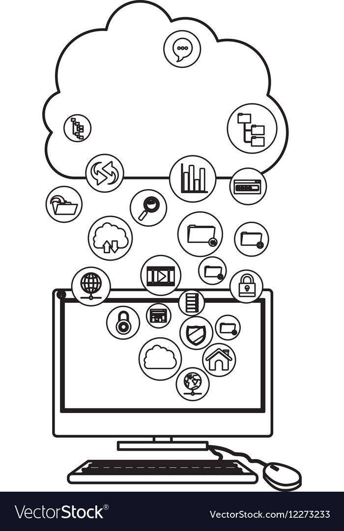 Cloud computing and media icon set design Vector Image