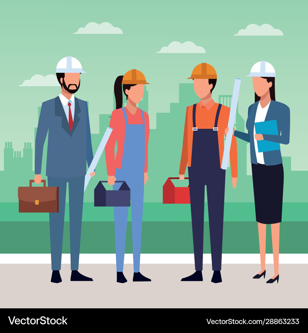 Enginners and builders standing colorful design Vector Image