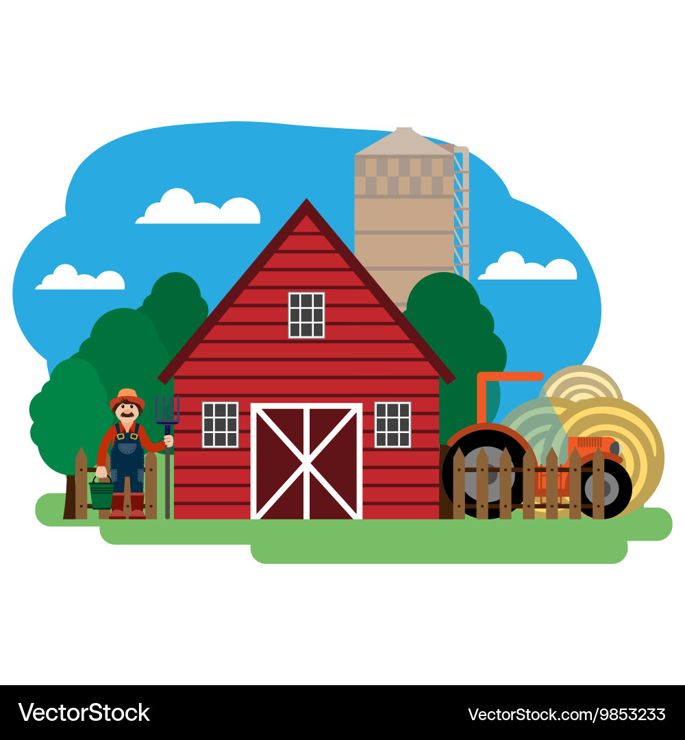Farmer farm building and related items Royalty Free Vector