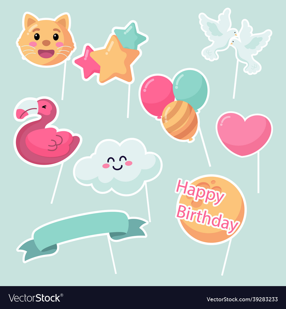 Flat design cake topper set Royalty Free Vector Image