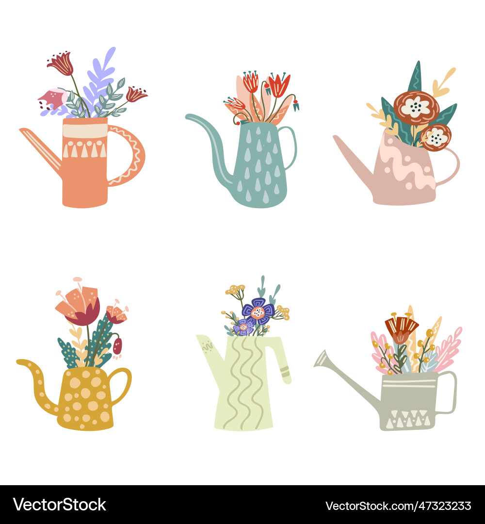 Flowers in a watering can Royalty Free Vector Image