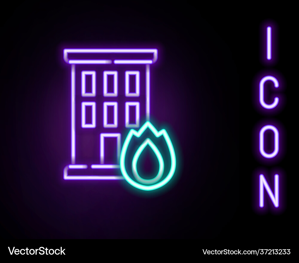 Glowing neon line fire in burning house icon Vector Image