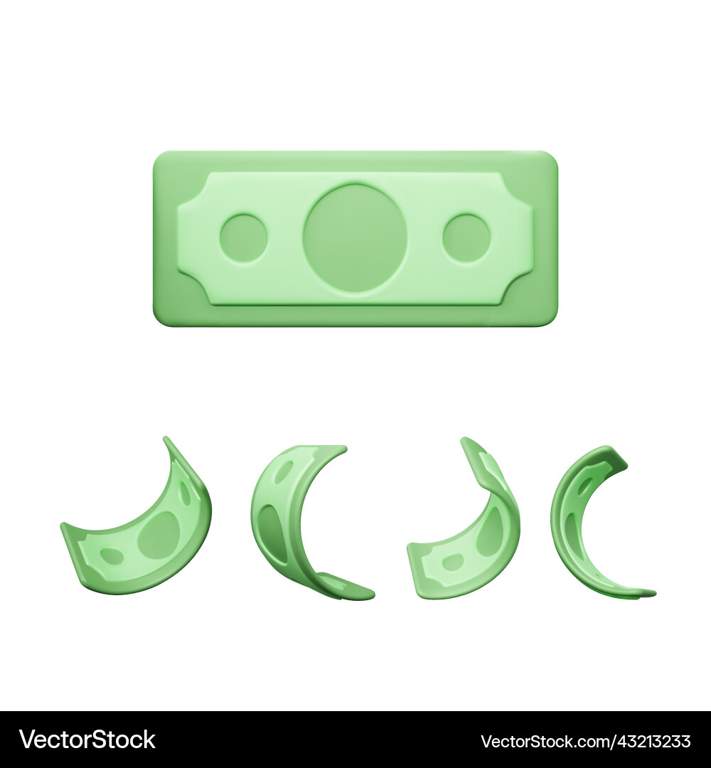 Green paper dollar note set of 3d realistic Vector Image