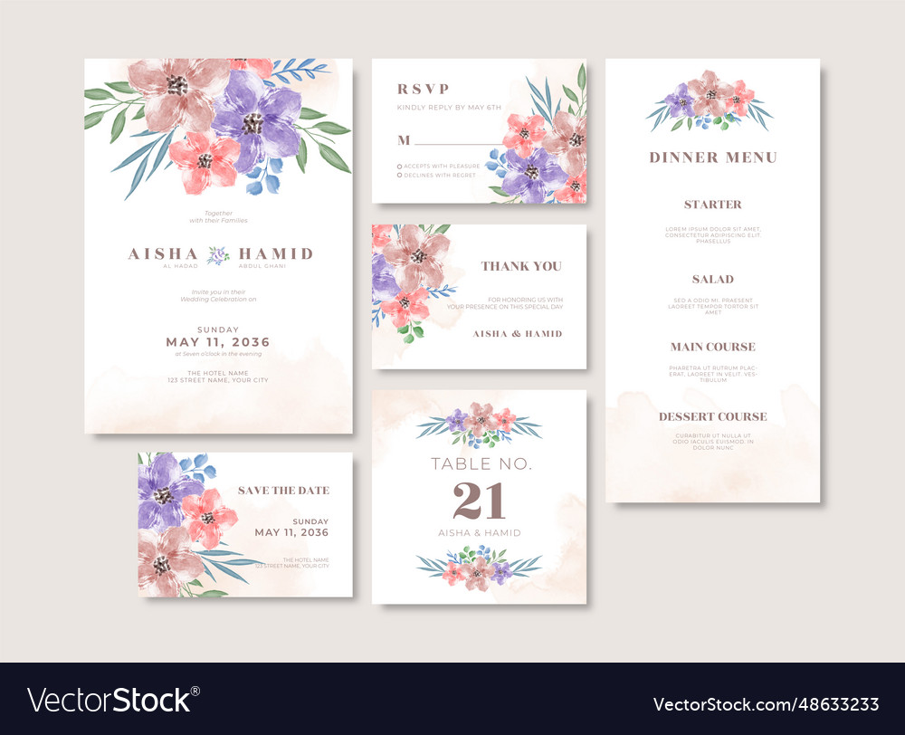 Set of romantic wedding stationery template Vector Image