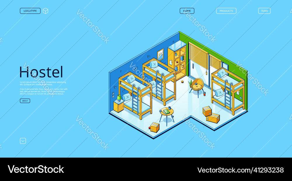 Banner of hostel room with bunks Royalty Free Vector Image
