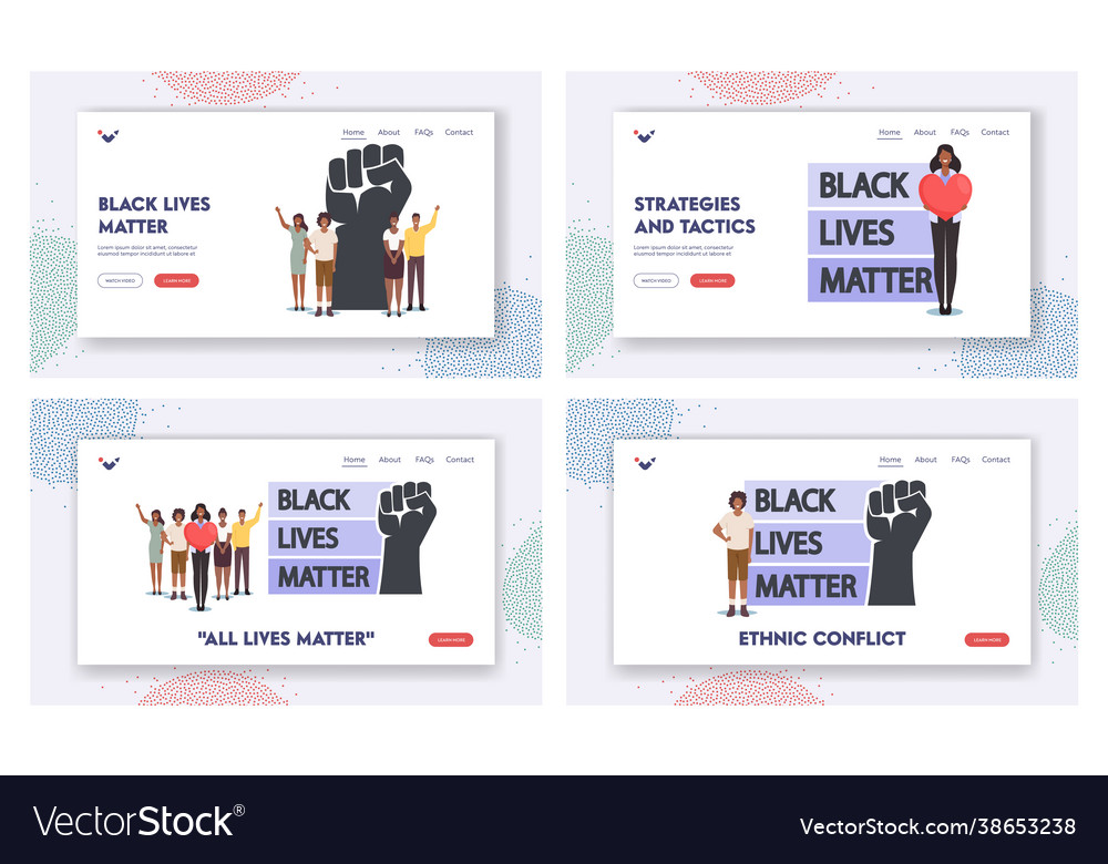 Black lives matter landing page template set Vector Image