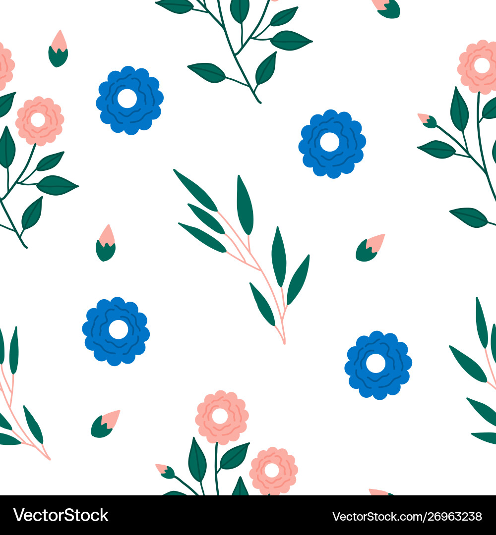 Blue and pink flowers on a white background Vector Image