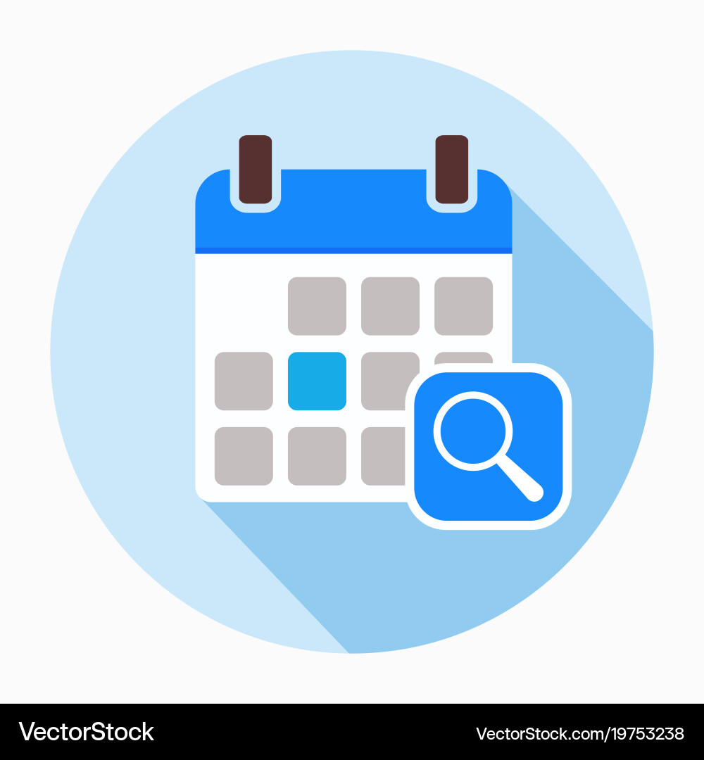 Calendar with magnifying glass icon Royalty Free Vector