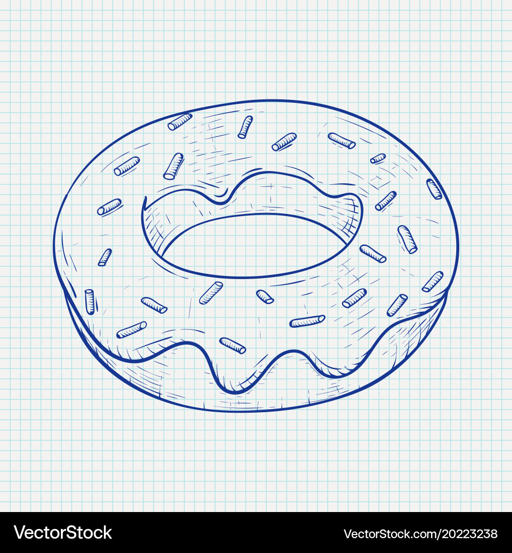 Donut blue hand drawn sketch on lined paper Vector Image