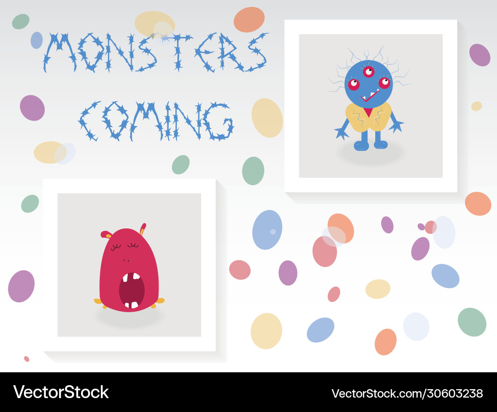 Funny monster postcard cute doodle cards Vector Image