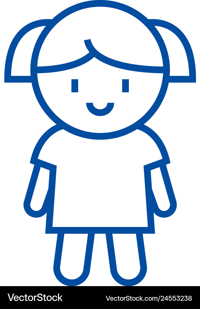 Girl doll line icon concept flat Royalty Free Vector Image