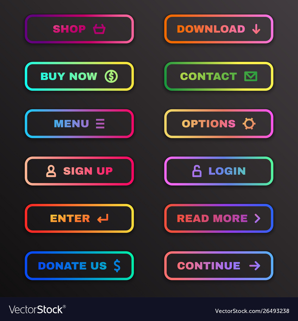 Gradient button set website colorful banner Vector Image