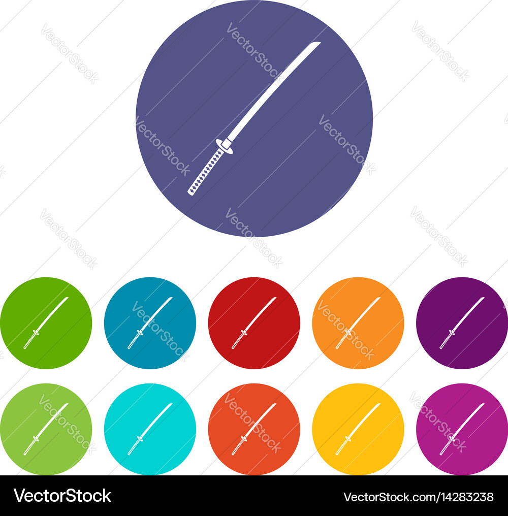 Japanese katana icons set flat Royalty Free Vector Image