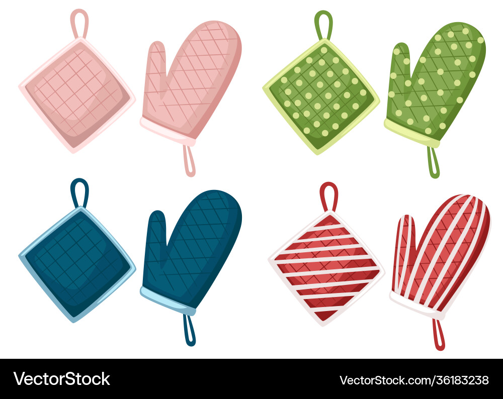 Potholder and oven mitt in different color and Vector Image