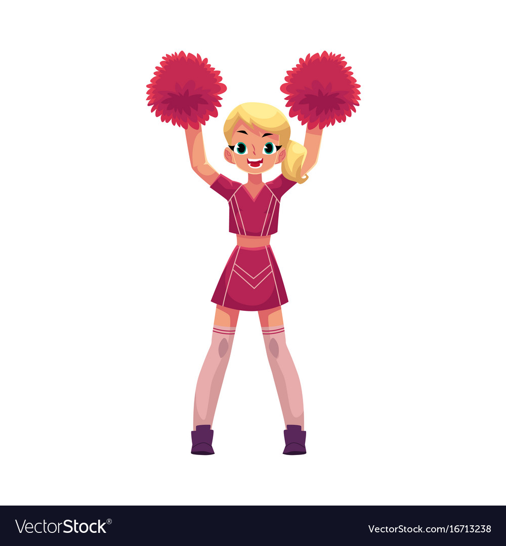 Smiling Cheerleader Dancing With Pom Poms Vector Image