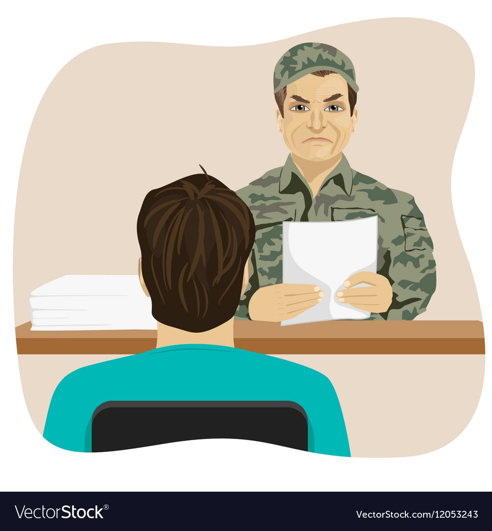 Army conscript during interview Royalty Free Vector Image