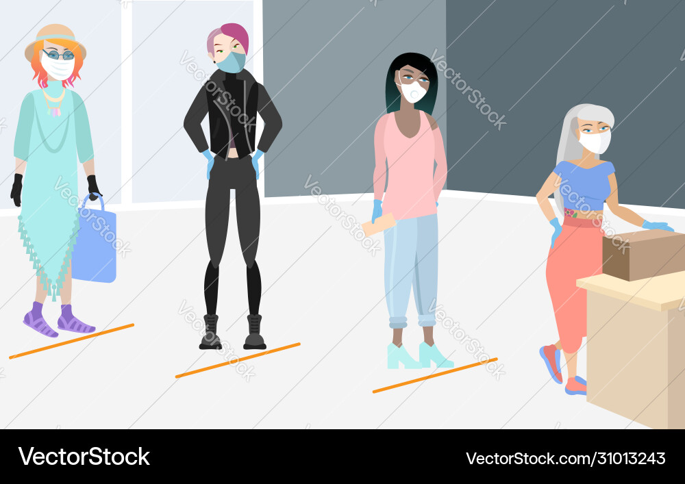 Cartoon characters in waiting line during Vector Image