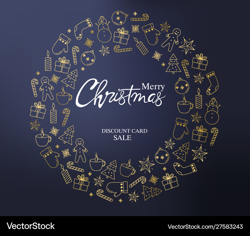 Christmas discount card with decorations wreath Vector Image