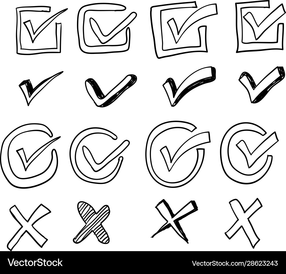 Hand drawn check signs doodle v mark for list Vector Image