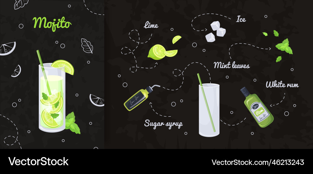 Mojito recipe mojitos cocktail ingredients white Vector Image