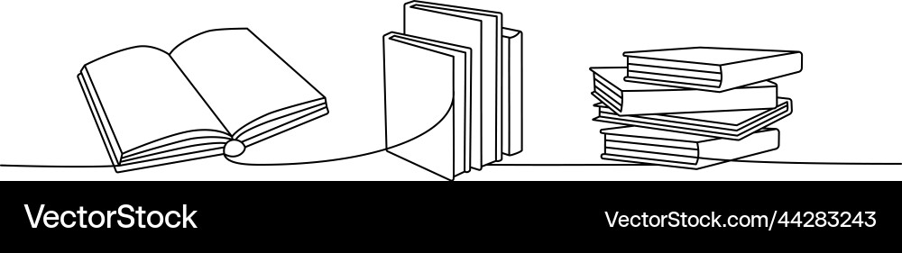 Open and closed books one line continuous drawing Vector Image