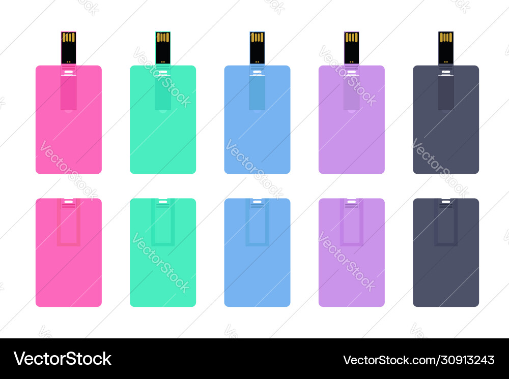 Set colorful wafer usb flash cards isolated Vector Image