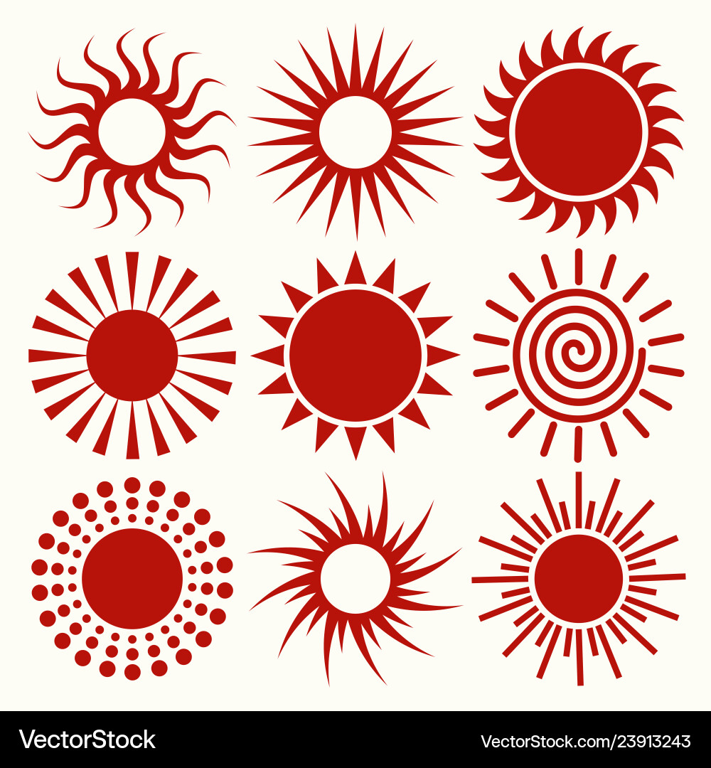 Set of different sun icons Royalty Free Vector Image